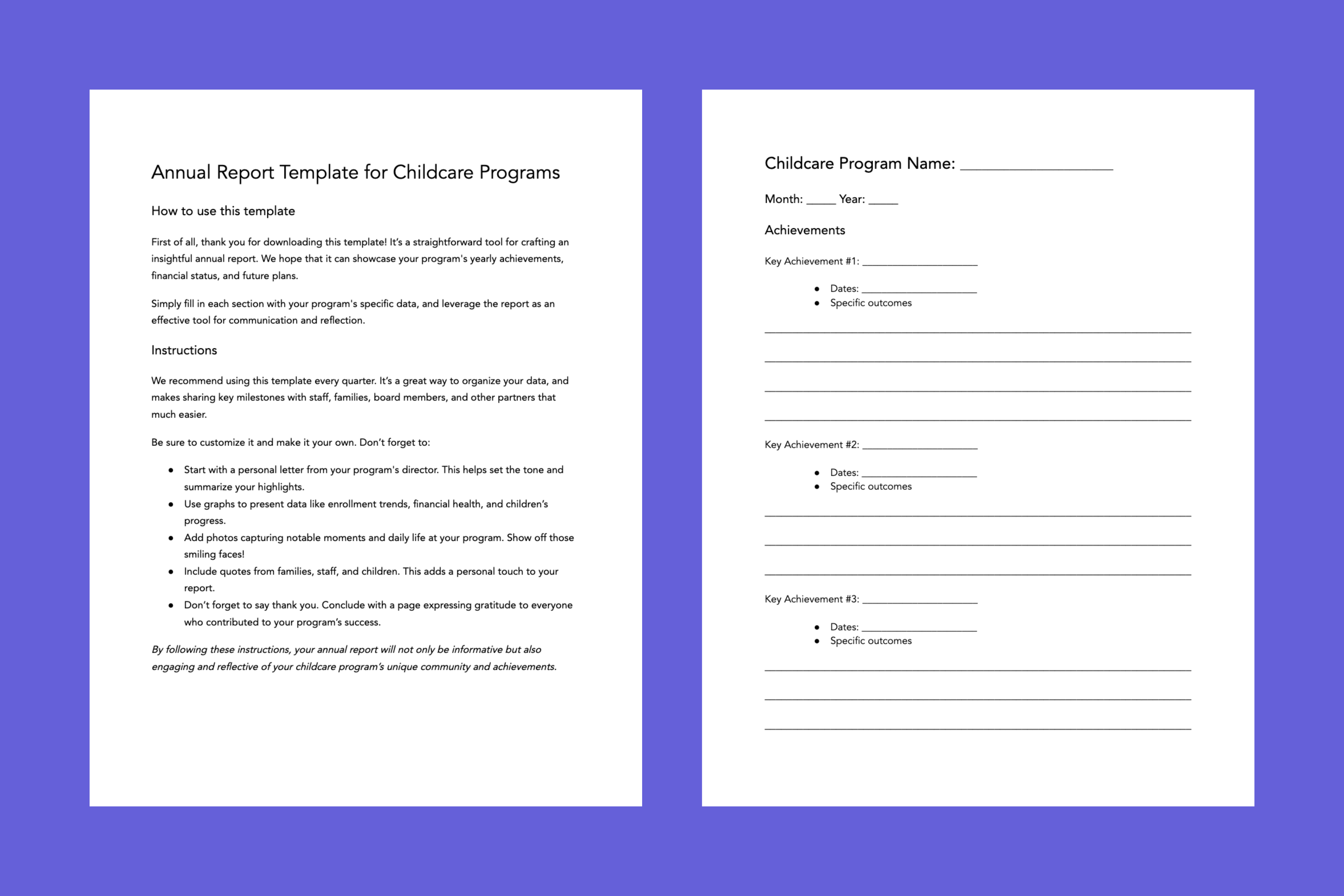 Annual Report Template for Childcare Programs