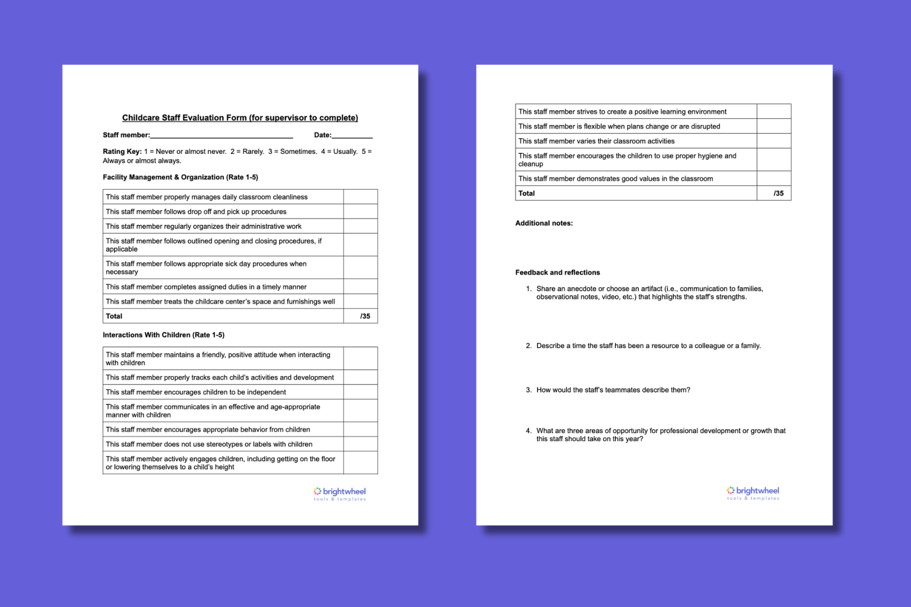 Free Childcare and Preschool Staff Evaluation Form Templates
