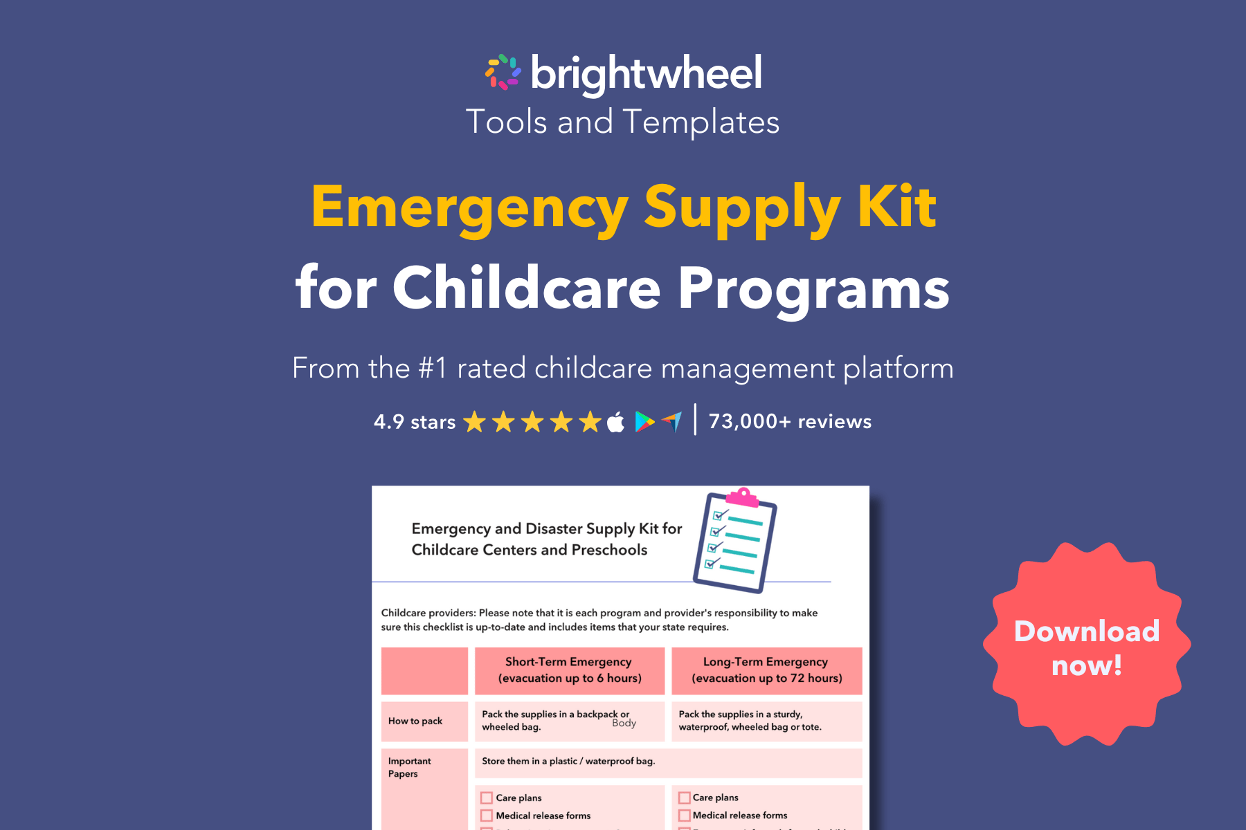 Emergency Supply Kit for Childcare Programs