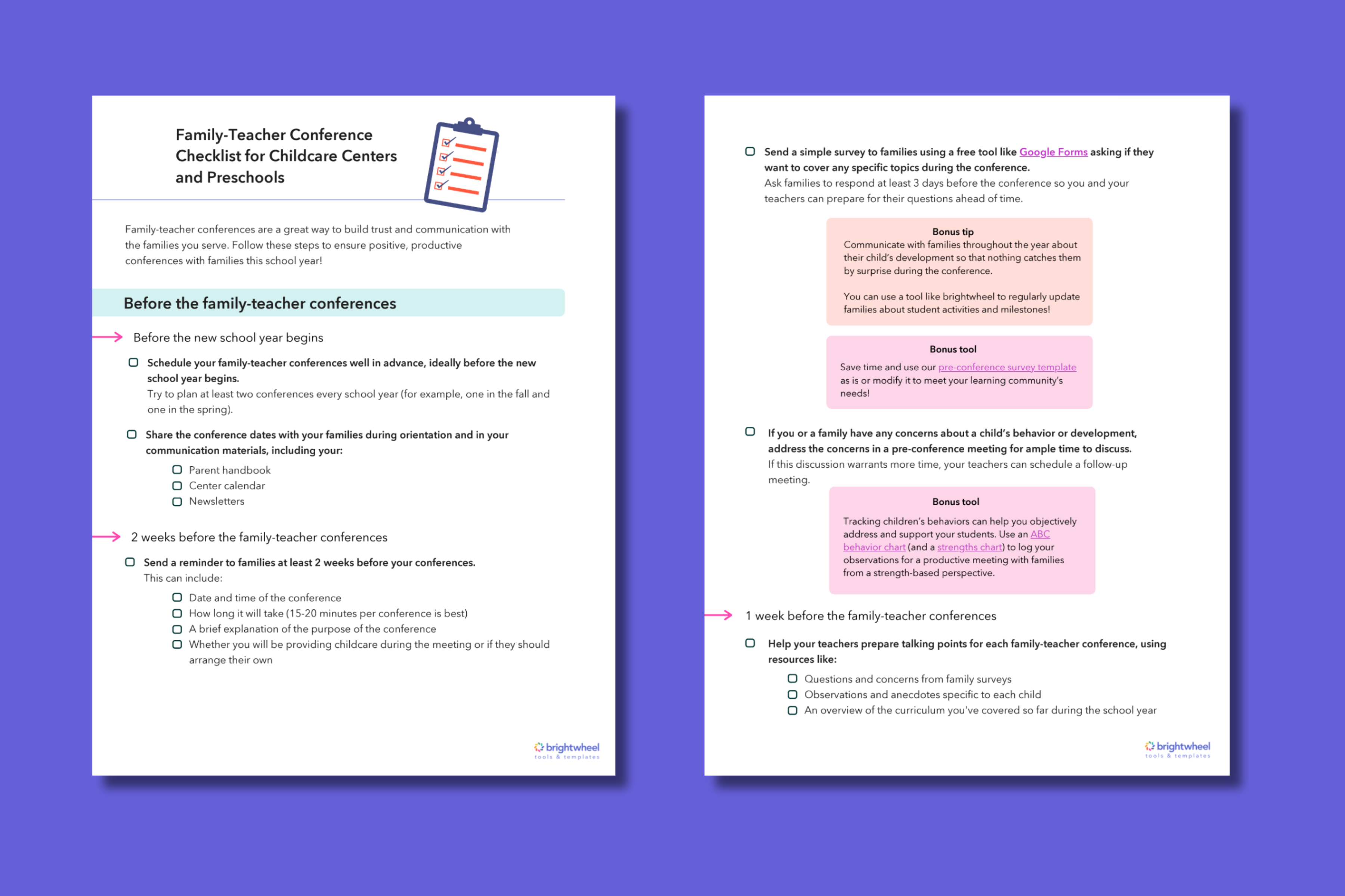 Family-Teacher Conference Checklist for Childcare Centers and Preschools