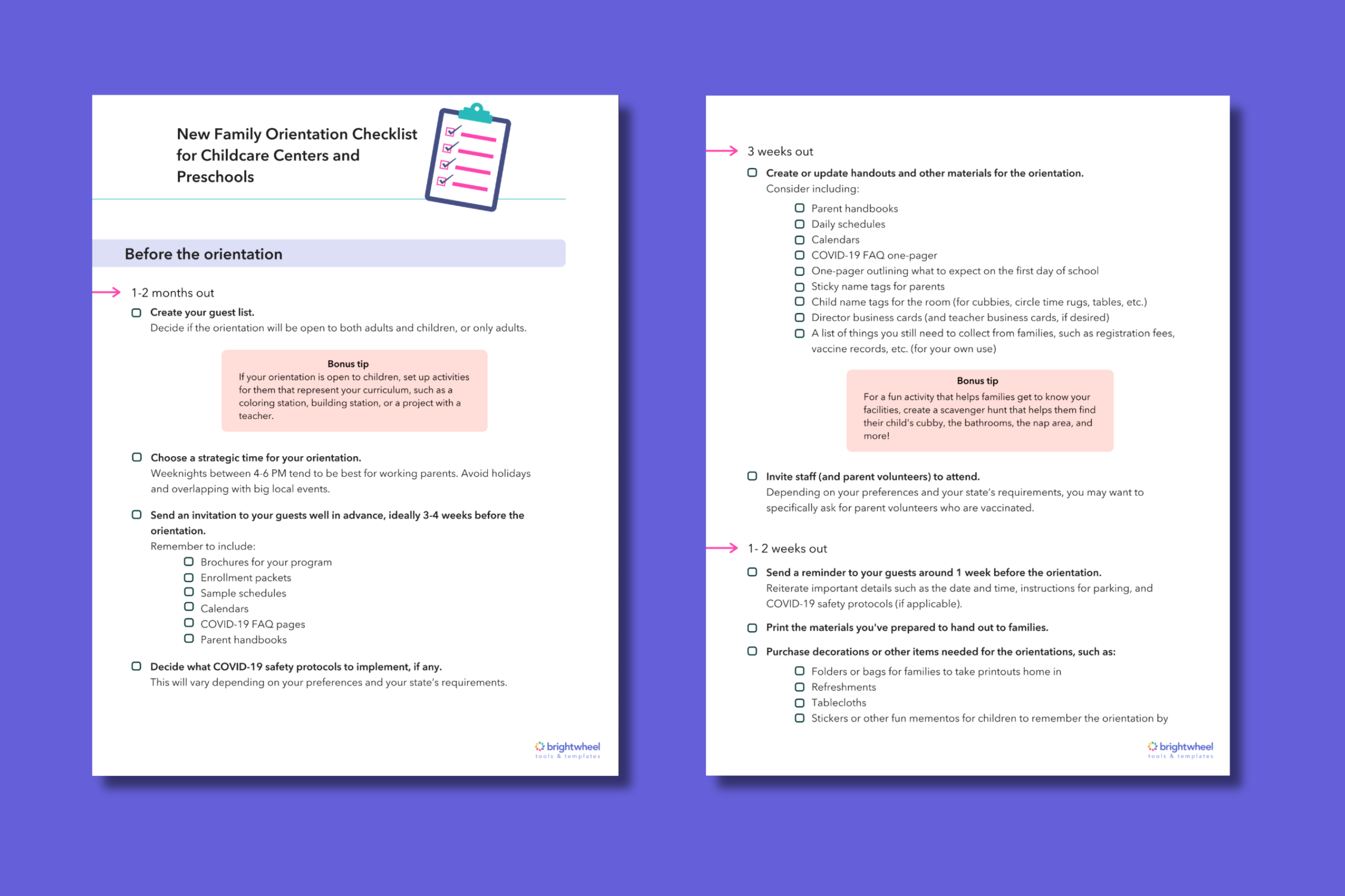 New Family Orientation Checklist for Childcare Centers and Preschools