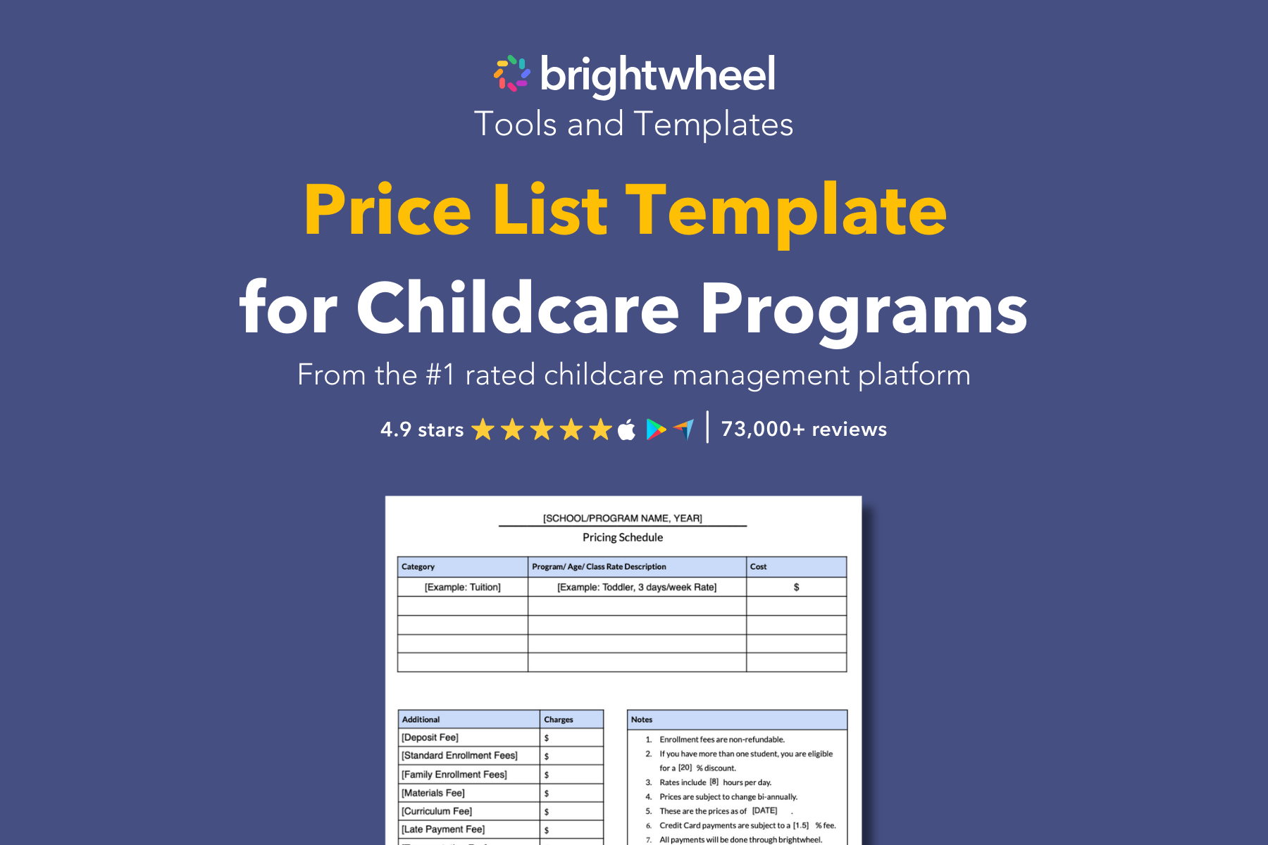 Price List Template for Childcare Programs