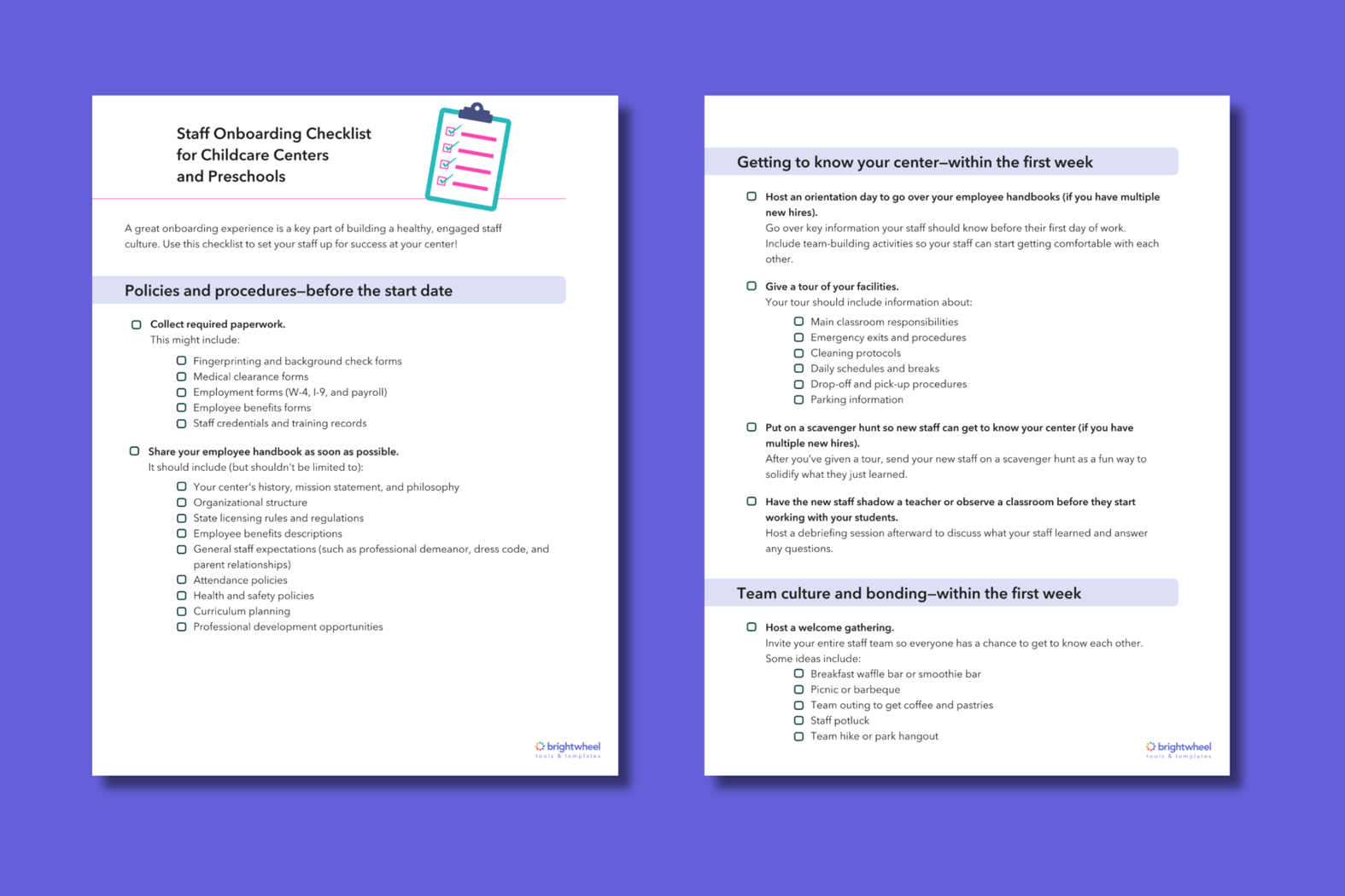 Free Childcare Staff Onboarding Checklist