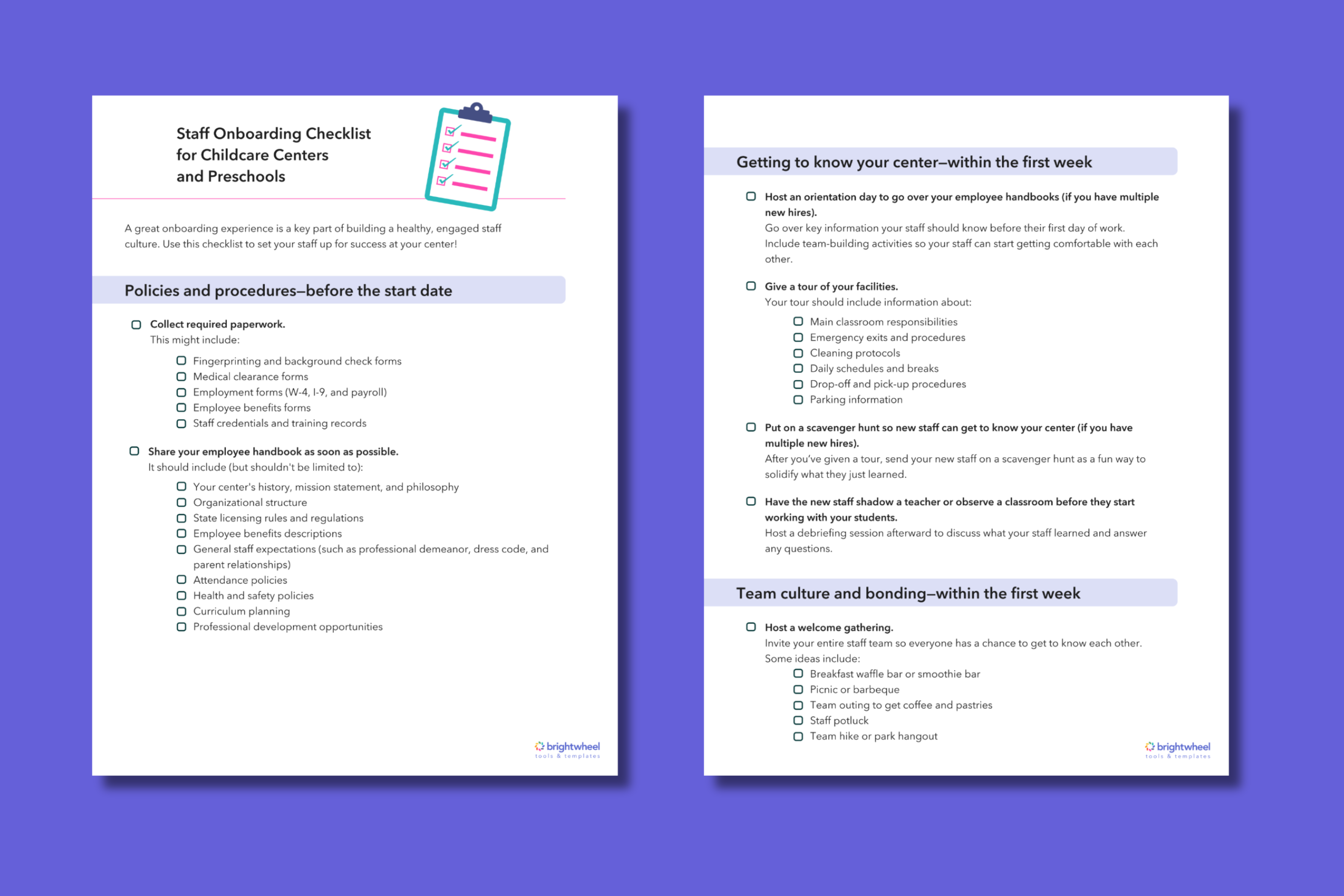 Free Childcare Staff Onboarding Checklist