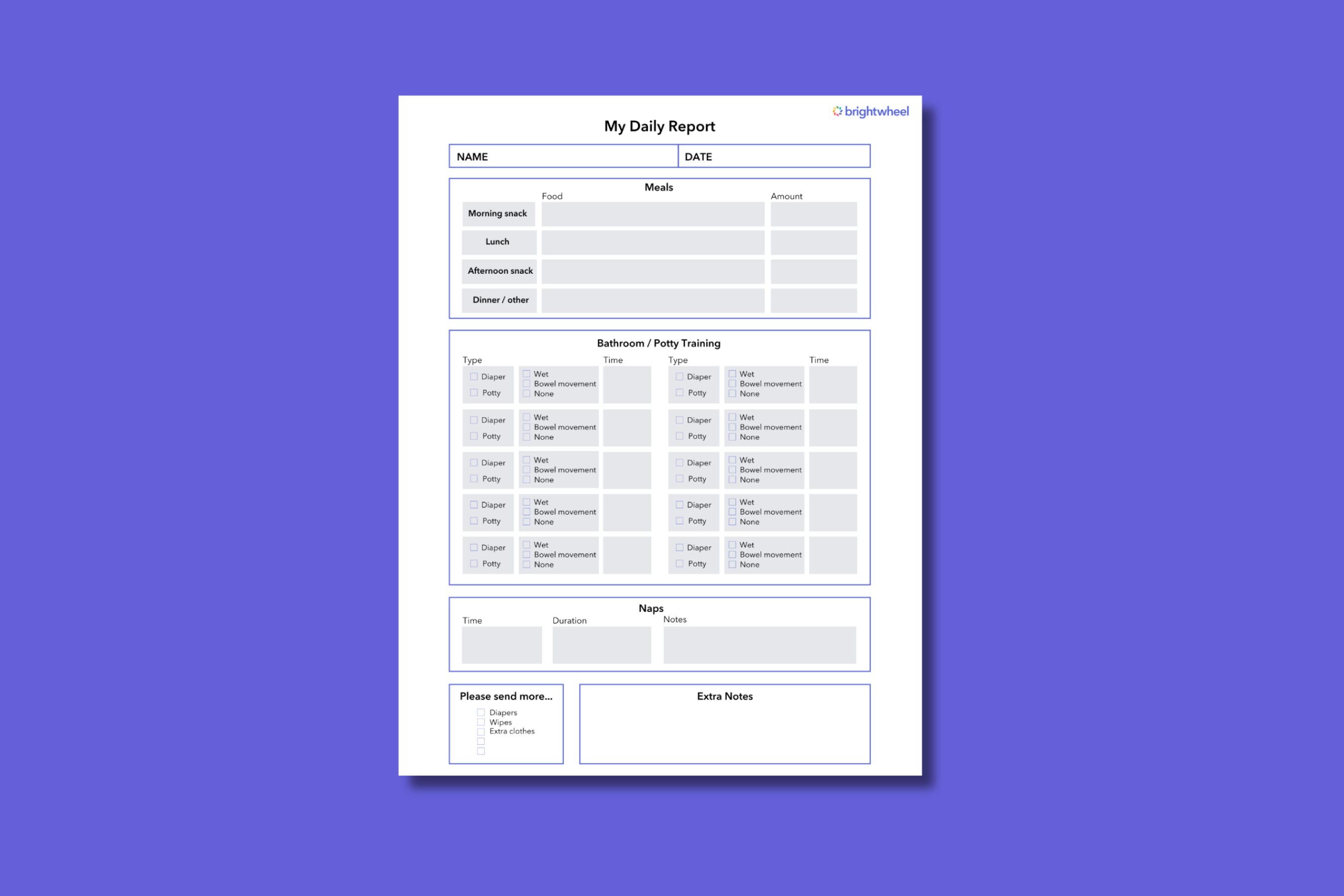 Free, Printable Toddler Daily Sheet Template